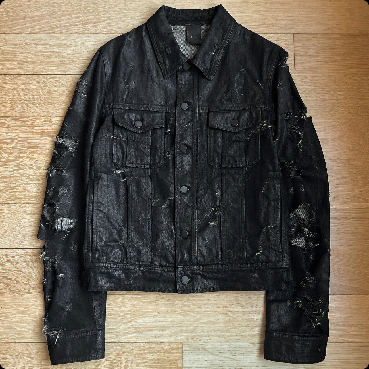 SS04 Dior by Hedi Slimane “Strip” Distressed Waxed Denim Jacket – goatskn